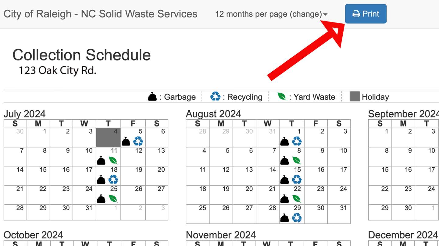 How to Print Your Solid Waste Curbside Collection Calendar | Raleighnc.gov