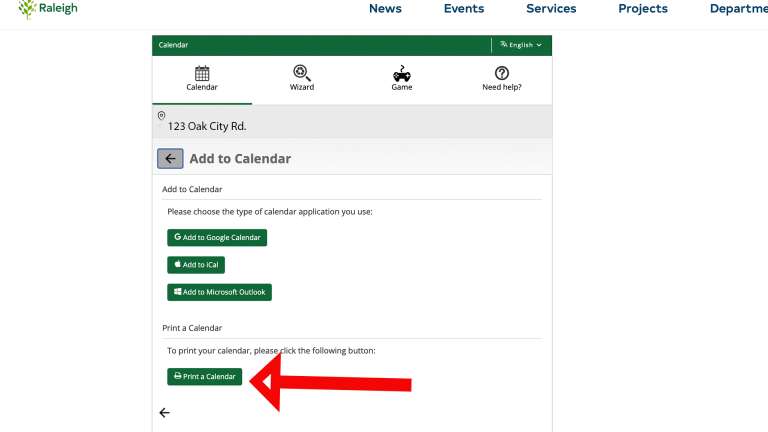 How to Print Your Solid Waste Curbside Collection Calendar | Raleighnc.gov